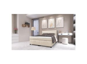 4262354976295 - Boxspringbett Paxos Cordstoff Beige 140x200 Hotelbett Bonellfederkern Bett