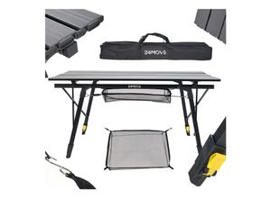 4099799000557 - 24MOVE® Campingtisch Klapptisch mit Aluminiumrahmen Tischplatte aufrollbar Falttisch klappbar höhenverstellbar inkl Tragetasche - bis 30 kg Anthrazitgrau