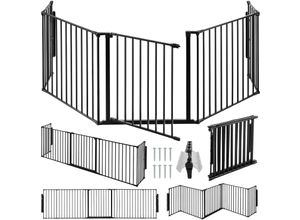 4061173115157 - Tectake - Kaminschutzgitter Agni aus 5 Elementen mit Sicherheitstür - Kaminzaun Absperrgitter Ofenschutzgitter - schwarz