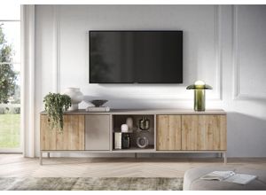 4068222610373 - Lowboard INOSIGN Gent Breite 210 cm TV-Board mit 4 Türen u 2 offenen Fächern Sideboards Gr B H T 210 cm x 59 cm x 43 cm beige (cashmere eiche cadiz nb) Lowboards TV-Möbel TV-Kommode TV-Schrank Push-to-open Funktion