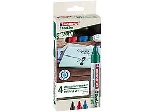 4004764917907 - edding EcoLine 21 Permanentmarker Mittel Rundspitze 15 - 3 mm Farbig sortiert Nachfüllbar Wasserbeständig 4 Stück