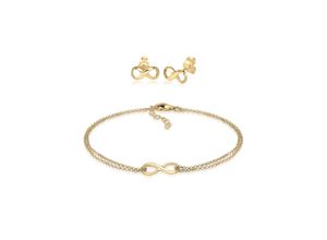 4050878620028 - Schmuckset ELLI Infinity Symbol Armband Ohrstecker Set 925 Silber Schmuck-Sets Gr OneSize goldfarben (gold) Damen Brautschmuck