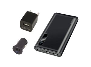 4049702713043 - Powerbank mit KFZ-Lader und Netzadapter schwarz - Logilink