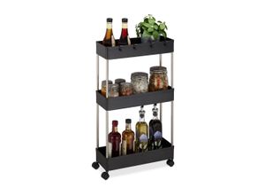 4052025987268 - Nischenwagen Kunststoff hbt 70 x 155 x 405 cm schmales Nischenregal Bad Küche 4 Haken 3 Fächer schwarz - Relaxdays
