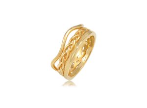 4050878593360 - Ring-Set ELLI Ringset Trend Welle Zopf Gedreht Style 925 Silber Fingerringe Gr 52 mm ohne Stein Silber 925 (Sterlingsilber) goldfarben (gold) Damen Fingerringe