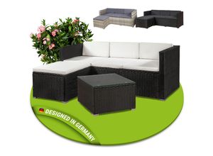 4260304769782 - Polyrattan Lounge Punta Cana M schwarz für 3-4 Personen – Sofa Tisch & Hocker