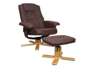 4057651868813 - Relaxsessel H56 Fernsehsessel TV-Sessel mit Hocker Ottomane Kunstleder Eukalyptus Holz MVG-zertifiziert ~ rot-braun