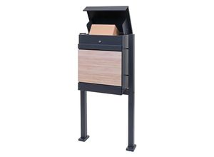 4057651328782 - Paketkasten mit Standfuß MCW-K41 Paketbox Paketstation Standbriefkasten Metall ~ verzinkt anthrazit-Holzoptik