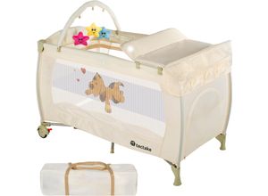 4260182872277 - tectake® Kinder Reisebett klappbar und höhenverstellbar 2 Rollen mit Bremsen inklusive Tragetasche 132 x 75 x 104 cm