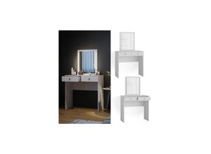 4066731196906 - Schminktisch Frisiertisch Frisierkommode Elara Weiß LED Spiegel 80x79cm modern Schlafzimmer Kommode Schminkspiegel Schublade Ablage Aufbewahrung Kosmetiktisch Make-Up-Tisch