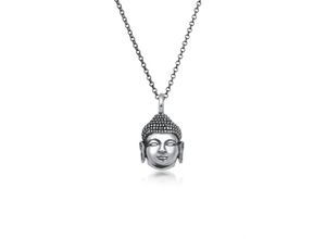 4050878586393 - Lange Kette KUZZOI Herren Anhänger Buddha Kopf Oxidiert 925 Silber Halsketten Gr 60 ohne Stein Silber 925 (Sterlingsilber) Länge 60 cm silberfarben (silber) Herren