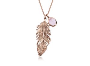 4050878507183 - Kette mit Anhänger ELLI Feder Boho Hippie Rosenquarz 925 Silber Halsketten Gr 70 mit Steinen Silber 925 (Sterlingsilber) Länge 70 cm rosa (rosa rosa) Damen Ketten mit Anhänger