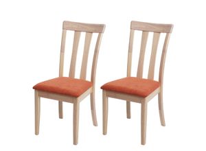 4057651473192 - 2er-Set Esszimmerstuhl MCW-G46 Küchenstuhl Stuhl Stoff Textil Massiv-Holz ~ naturfarbenes Gestell orange