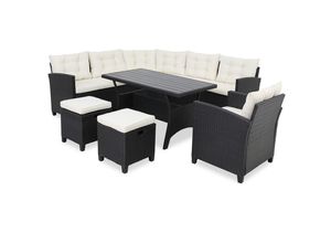 4251779125371 - Casaria® Sitzgruppe Polyrattan + WPC Ecklounge 2+2+1+1 (18tlg) schwarz creme