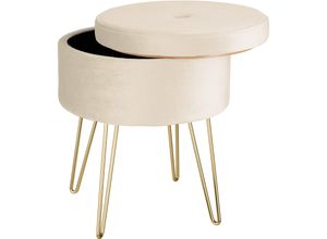 4061173157348 - tectake® Sitzhocker Ava gepolstert in Samtoptik 300kg mit Stauraum - creme