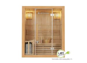 4260565525110 - Saunakabine Tampere mit Harvia Ofen – 2 Personen – Hemlock Holz große Glasfront und led Licht – Inkl Thermometer & Sanduhr – Komplett Set - Artsauna