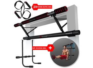 4260663286067 - KESSER® 4in1 Premium Klimmzugstange inkl DIP-Station & Power Ropes  klappbare Türreck sichere Türrahmen einhängen Montage zu Hause ohne Schrauben  Pull Up Bar für Crossfit