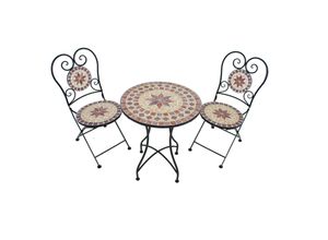 4041908083067 - 3tlg Balkon Set Mosaik Garten Terrasse Metall Stuhl Tisch Beistelltisch Stühle