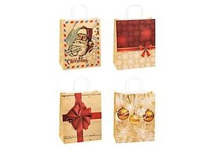 4022792983114 - Geschenktüten Weihnachten TSI Serie 4 4 verschiedene Motive groß B 260 x T 135 x H 320 mm 100 % recycelbar Kraftpapier beige-rot 12 Stück