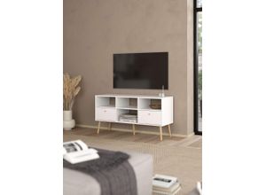 5713035085410 - TV-Board HOME AFFAIRE Bodo TV-Möbel TV-Unit Mediamöbel Regal Sideboards Gr B H T 1172 cm x 608 cm x 391 cm 2 weiß 2 Schubladen und 4 offene Fächer Beine Griffe aus Massivholz