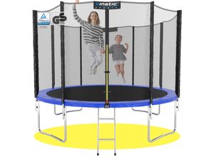 4260378780140 - KINETIC SPORTS Trampolin Outdoor SALTO Ø 183 244 305 366 400 430 490 cm -TÜV Rheinland geprüft Kindertrampolin Set mit Netz Randpolster USA Sprungtuch - Gartentrampolin bis zu 160kg Blau Ø 244 cm Ø 244 cm Blau