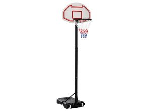 4250871216826 - Homcom - Kinder Basketballständer Basketballkorb mit Rollen Standfuß mit Wasser befüllbar Zielbretthöhe 194-249 cm pe + Stahl Schwarz - Weiß+Rot