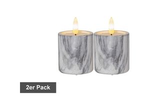 Star Trading Kerzen-Set Flamme Marble, 2 Stück, Stumpenkerzen, Mamor-Design, LED, Timer, Warmweiß, 9 cm