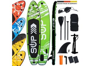 4099799000236 - 24MOVE® Standup Paddle Board SUP inkl umfangreichem Zubehör Paddel und Hochdruckpumpe GRÜN 366x80x15cm