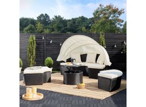 4251779126668 - Casaria® Sonneninsel Polyrattan mit Sonnendach 185 x 185 x 75 cm schwarz creme