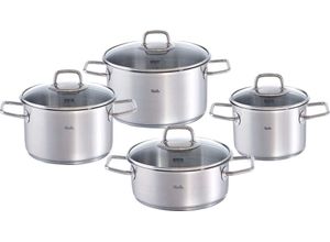 4009209288666 - Topf-Set Viseo Topf-Set Edelstahl 18 10 (Set 8-tlg 1x Bratentopf 20 cm je 1x Kochtopf 16 20 24 cm) Induktionsgeeignet Mess-Skala Made in Germany silberfarben