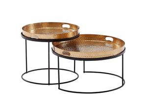 4251745781952 - Modernes Hammerschlag-Couchtisch Set in Gold Schwarz Stabile Aluminiumkonstruktion 2er Pack