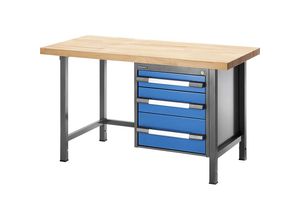 4061753032034 - eurokraft pro Höhenverstellbare Werkbank Gestellbauweise 3 Schubladen Breite 750 mm anthrazit   blau