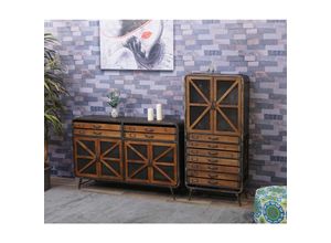 4057651431727 - Wohnzimmer-Set MCW-F91 Sideboard Kommode Highboard Hochschrank Industrial Tanne Holz Metall braun-schwarz