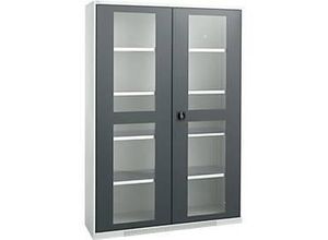 4051273769114 - Genius Flügeltürenschrank FS Stahl Sichtfenster Lüftungslöcher B 1343 x T 520 x H 1950 mm 5 OH Lichtgrau Anthrazitgrau bis 750 kg