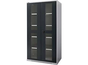 4051273769565 - Genius Flügeltürenschrank FS Stahl Sichtfenster Lüftungslöcher B 1055 x T 620 x H 1950 mm 5 OH Weißalu Anthrazitgrau bis 500 kg