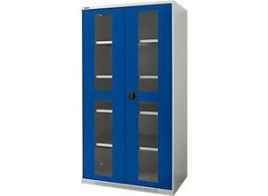 4051273769527 - Genius Flügeltürenschrank FS Stahl Sichtfenster Lüftungslöcher B 1055 x T 620 x H 1950 mm 5 OH Lichtgrau Enzianblau bis 500 kg