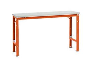 4045916139860 - AU70572001 Arbeits-Grundtisch UNIVERSAL Spezial mit Kunststoffplatte BxTxH = 1500x800x722-1022 mm Rotorange (RAL 2001)