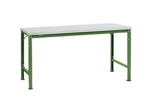 4045916138153 - AU70916011 Arbeits-Grundtisch UNIVERSAL Spezial mit Melaminplatte BxTxH = 1750 x 1000 x 722-1022 mm Resedagrün (RAL 6011)