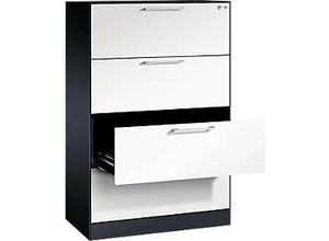 4065714900561 - Karteikartenschrank 2-bahnig fÃ¼r A4 quer 4 SchÃ¼be mit Vollauszug & BÃ¼gelgriffen Zentralverschluss B 800 x T 435 x H 1298 mm schwarzgrau weiÃŸ