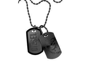 4048803047811 - Kette mit Anhänger DIESEL Schmuck Edelstahl Halsschmuck Kugelkette DOG TAG Halsketten Gr Edelstahl-Kunststoff Länge 60 cm schwarz Damen Ketten mit Anhänger