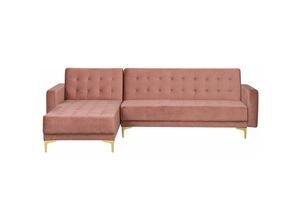 4251682202992 - Beliani - Ecksofa Rosa Samtstoff L-Förmig Rechtsseitig Schlaffunktion Klassisch Wohnzimmer