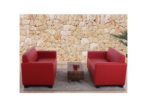 4052826044535 - Sofa-Garnitur Couch-Garnitur 2x 2er Sofa Moncalieri Kunstleder ~ rot