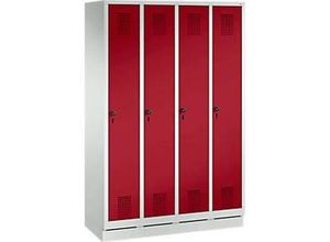 4025314350265 - C+P Garderobenschrank Evolo H1800xB1190xT500mm Korpus Lichtgrau Türen Rubinrot Abteile 4 Abteilbreite 300 Fächer 4 Sicherheits-Drehriegel