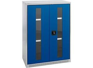 4051273769015 - Genius Flügeltürenschrank FS Stahl Sichtfenster Lüftungslöcher B 810 x T 520 x H 1105 mm 3 OH Weißalu Enzianblau bis 180 kg