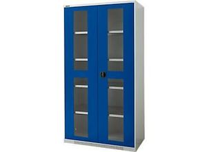 4051273769169 - Genius Flügeltürenschrank FS Stahl Sichtfenster Lüftungslöcher B 1055 x T 520 x H 1950 mm 5 OH Lichtgrau Enzianblau bis 500 kg