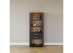 8581743109653 - Regal York grau (grau eiche) B75cm H175cm T42cm MDF SET ONE BY MUSTERRING Regale Typ 11 mit 2 Schubkästen Beleuchtung optional B 75 x H 175 cm