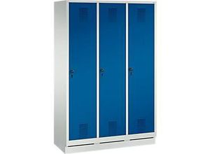 4025314347975 - C+P Garderobenschrank Evolo H1800xB1200xT500mm Korpus Lichtgrau Türen Enzianblau Abteile 3 Abteilbreite 400 Fächer 3 Sicherheits-Drehriegel