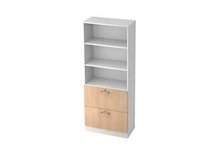 4032062166024 - Regalschrank TARVIS 5 OH 2 HR-Auszüge 60 kg abschließb 2 Fachböden B 800 x T 420 x H 2004 mm weiß Eiche-Dekor