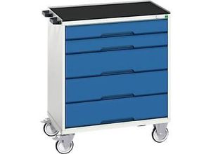 5039350027301 - Mobiler Schubladenschrank verso 5 Schübe bis 50 kg je Schub Vollauszug B 800 x T 550 x H 965 mm Stahlblech Grau-Blau