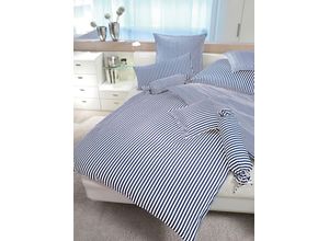 4004565390640 - Wendebettwäsche JANINE modernclassic 3912 100% Baumwolle Bettwäsche Gr B L 135 cm x 200 cm (1 St) B L 80 cm x 80 cm (1 St) Mako-Satin blau (marine) Bettwäsche 135x200 cm mit Reißverschluss Streifen Design